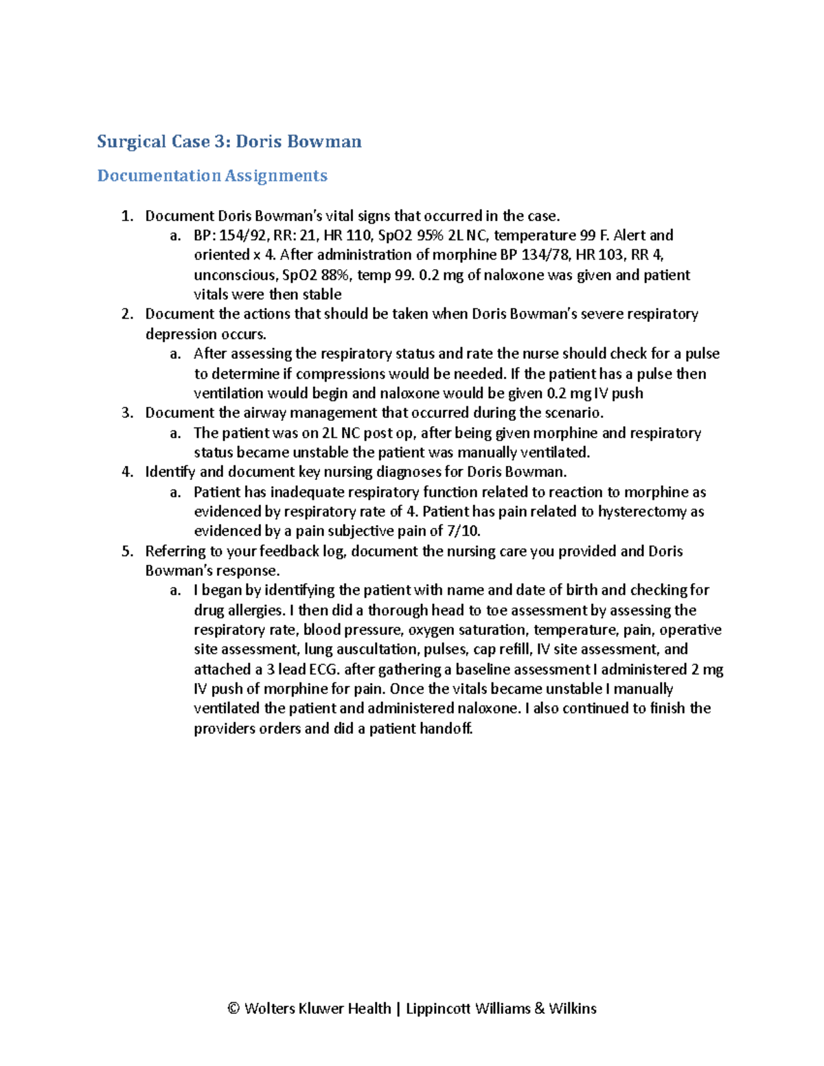 Surgical Case Study 03: Nursing Care for Doris Bowman Vsim - Studocu