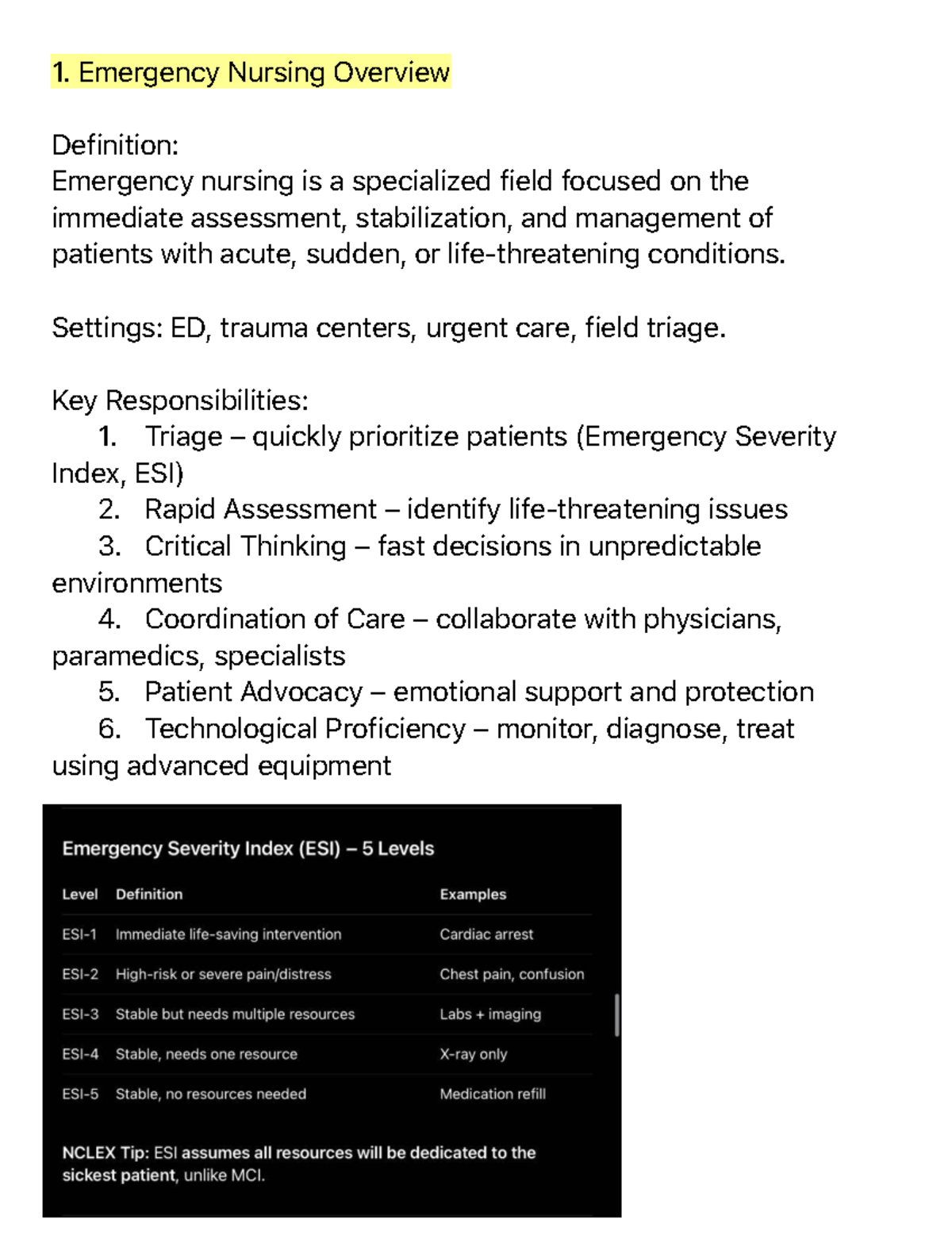 Emergency Nursing Overview: Key Concepts & NCLEX Tips - Studocu