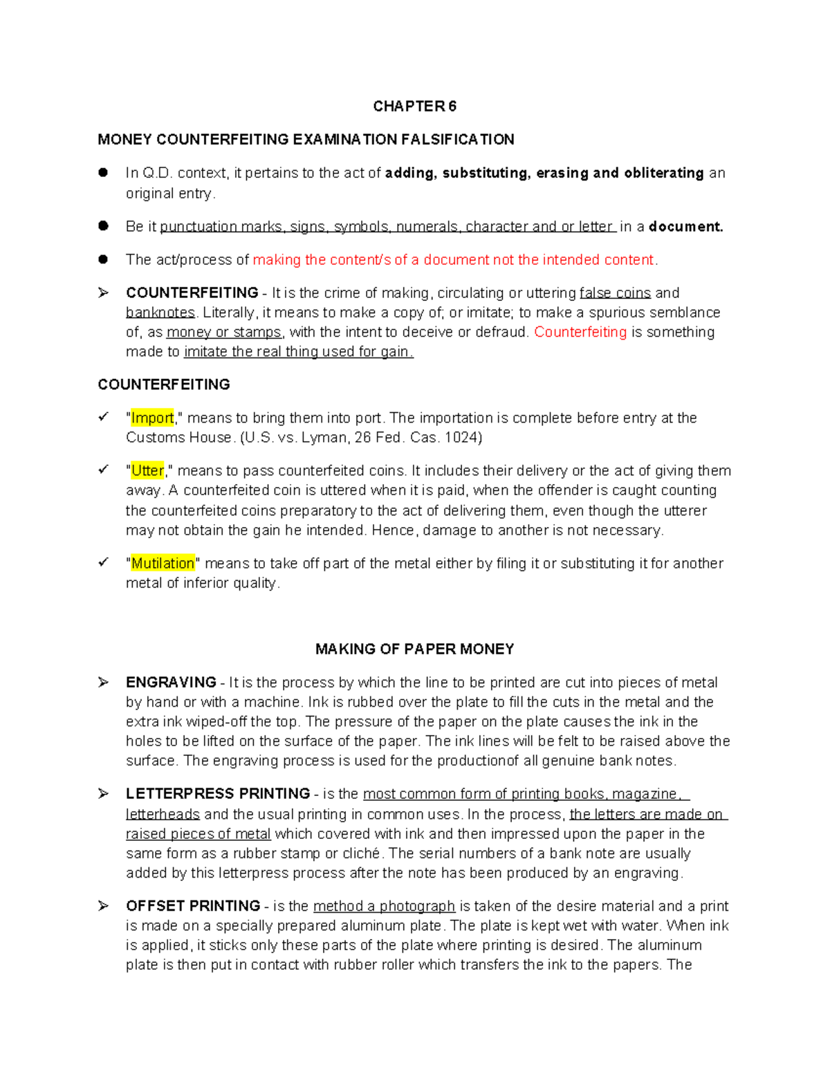 FOR 101: FINAL EXAM NOTES ON MONEY COUNTERFEITING AND SECURITY - Studocu