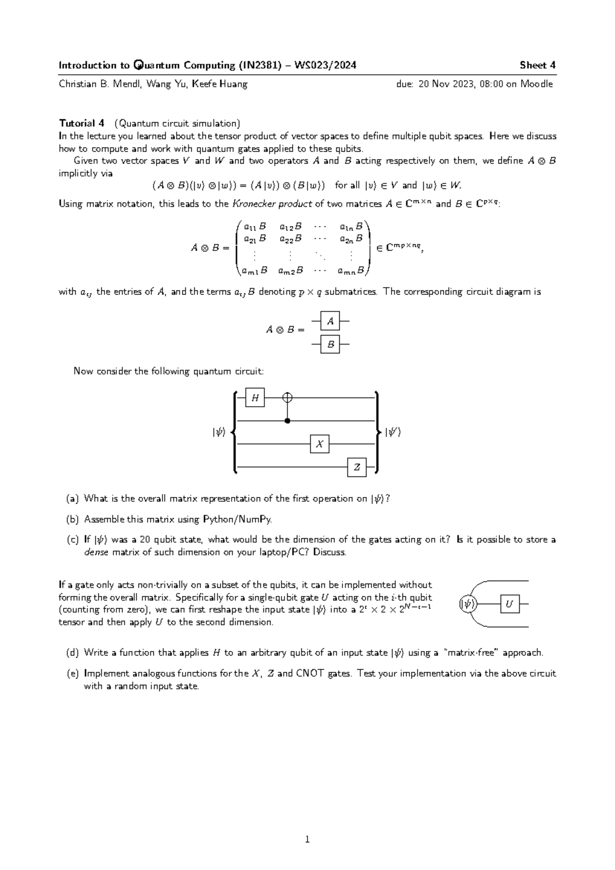 Quantum Computing Tutorial 4 - IN2381 - W 2023/2024 - Studocu