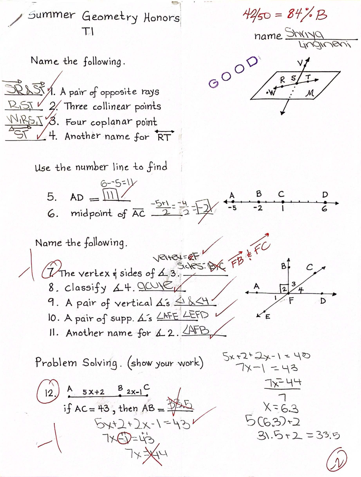 Test-1 Examination Report for Geometry Honors 42931027 - Studocu
