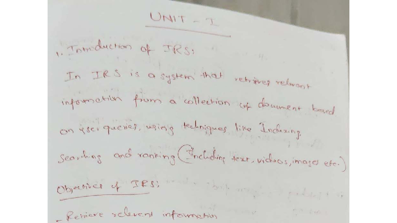 IRS 1,2 - Introduction to Information Retrieval Systems Notes - Studocu