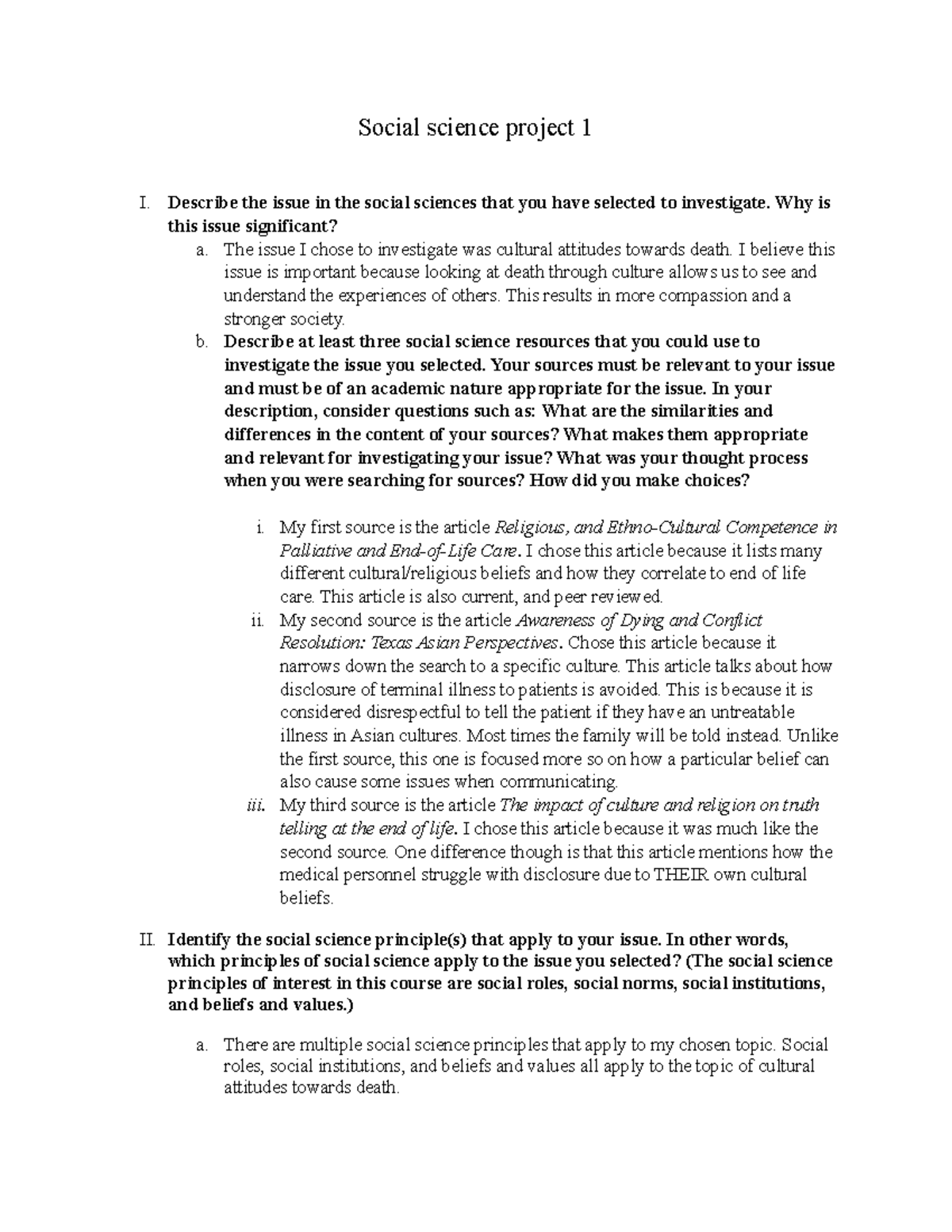 Social Science Research Project One - Social science project 1 I ...