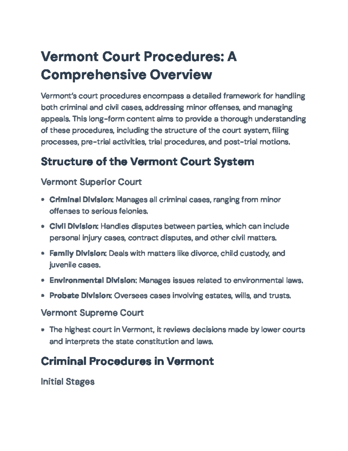 Vermont Court Procedures: Detailed Civil and Criminal Process Overview ...