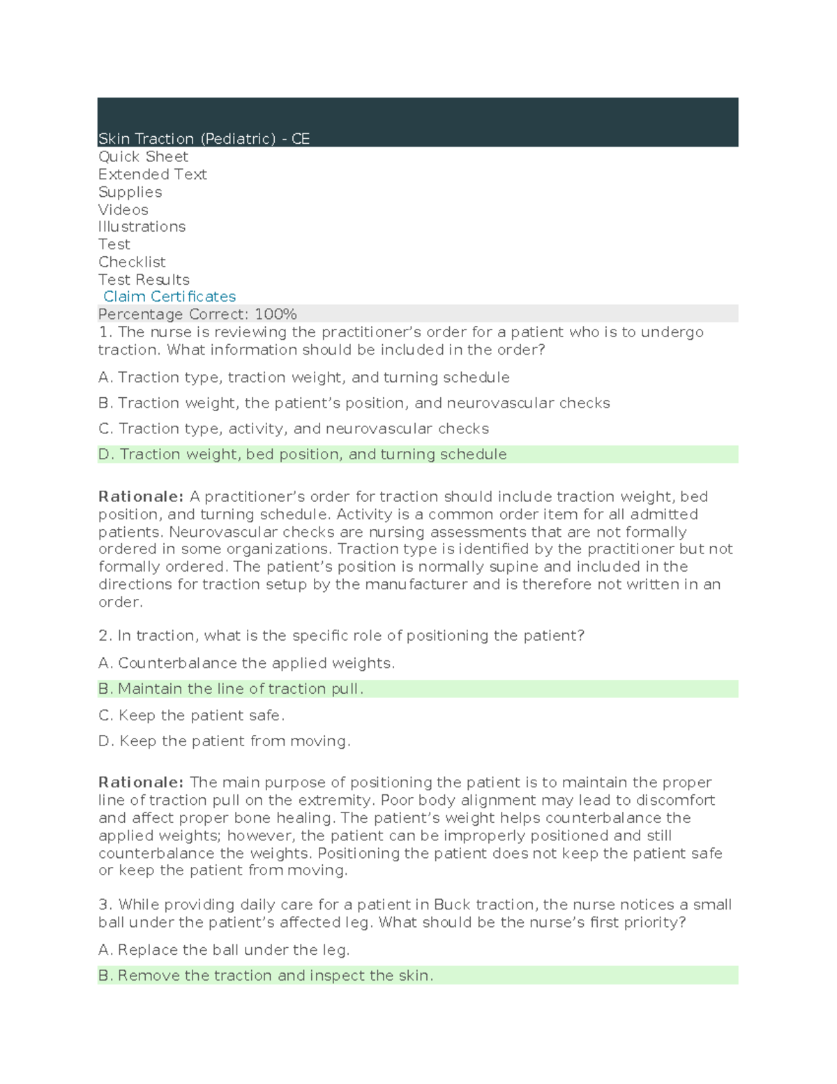 Skin Traction - Skills Test Results / Post Test - Skin Traction ...