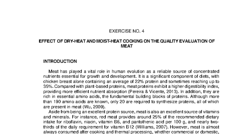 LAB EXERCISE 4: EFFECT OF COOKING ON MEAT QUALITY EVALUATION - Studocu