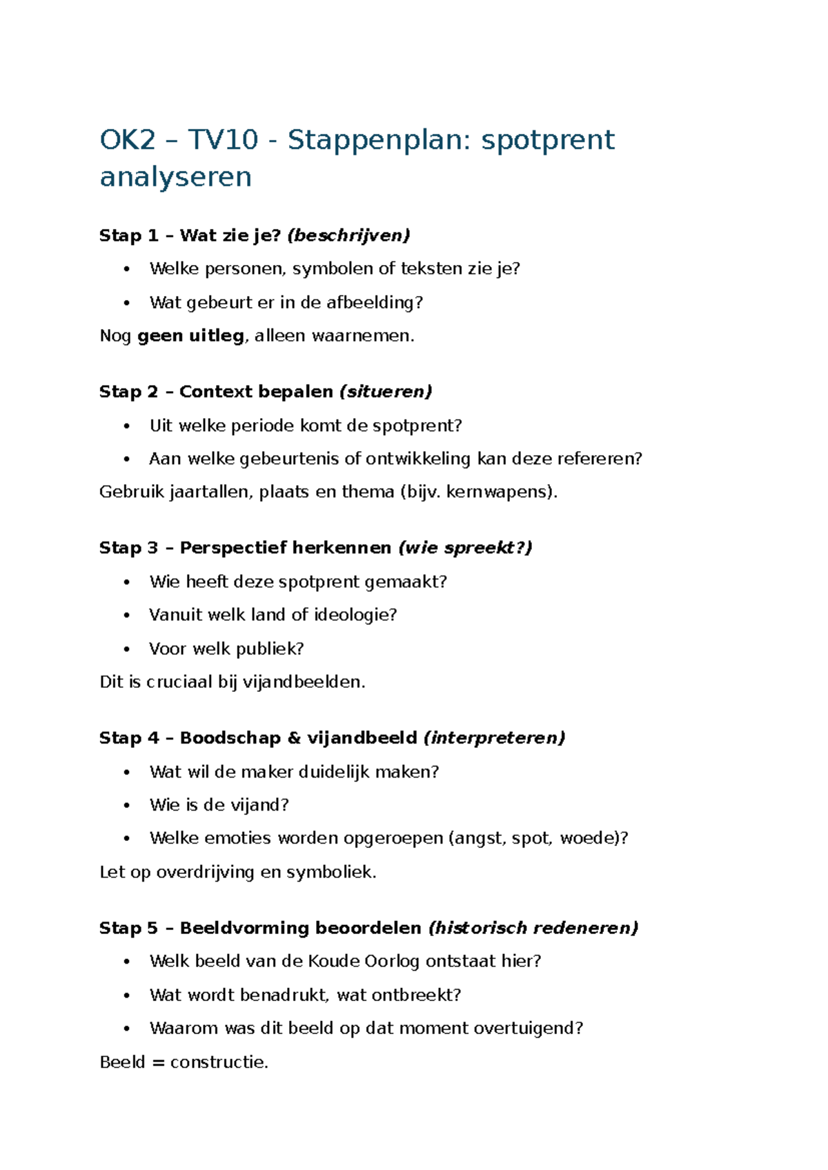 OK2 – TV10 - Stappenplan voor het Analyseren van Spotprenten - Studeersnel