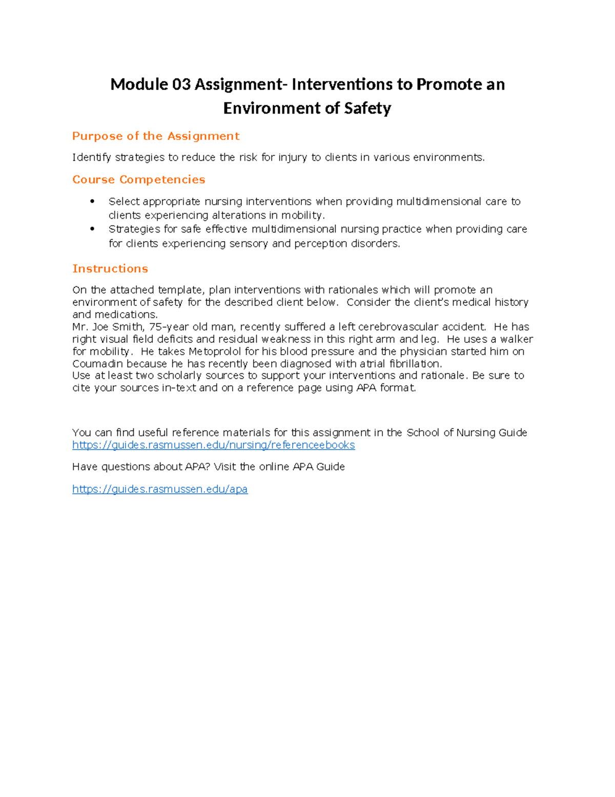 NUR 2356 Module 03 Assignment: Strategies for Client Safety ...