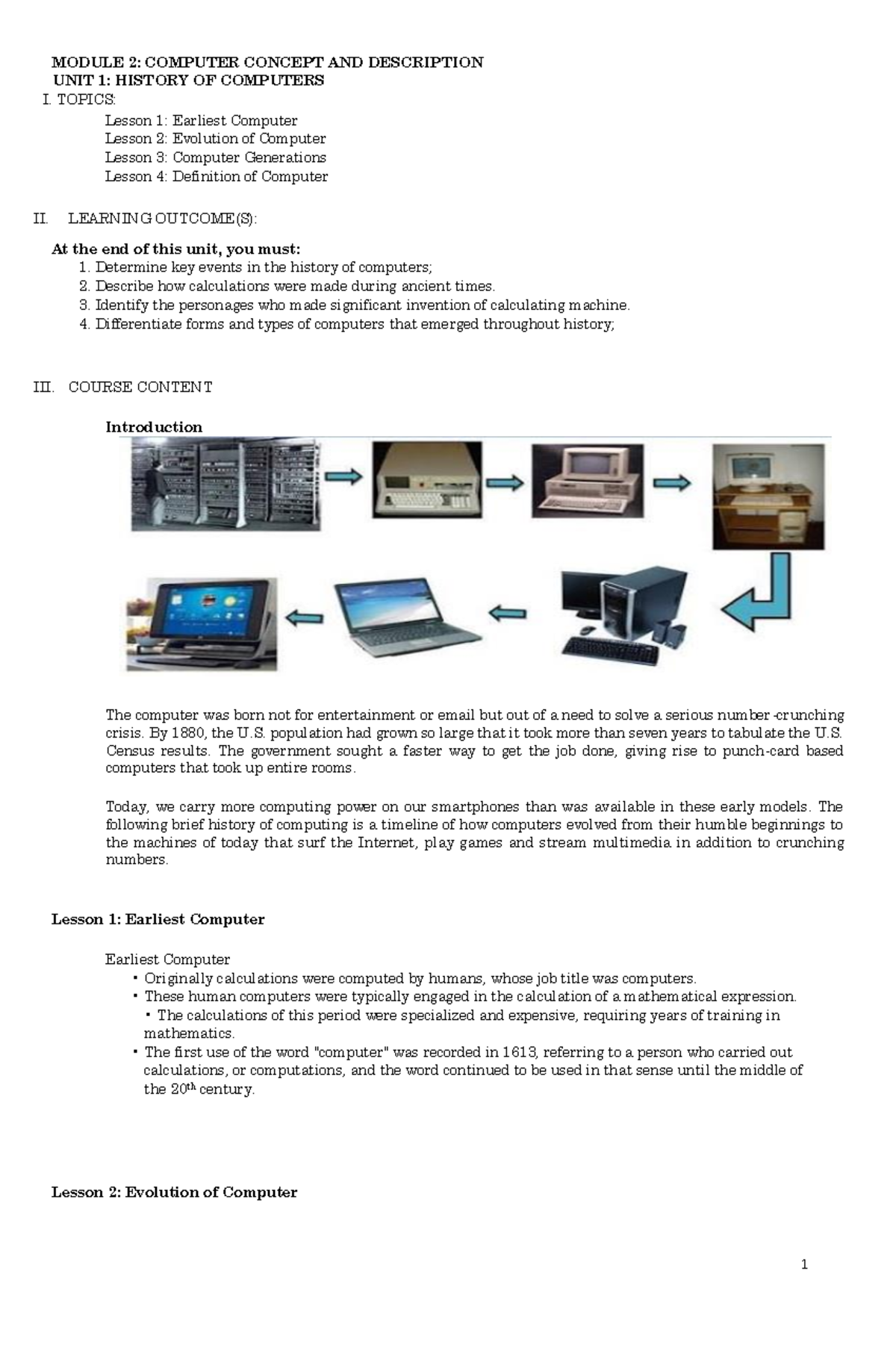 Module 2 Computer Concept AND Description - MODULE 2: COMPUTER CONCEPT AND DESCRIPTION UNIT 1 ...
