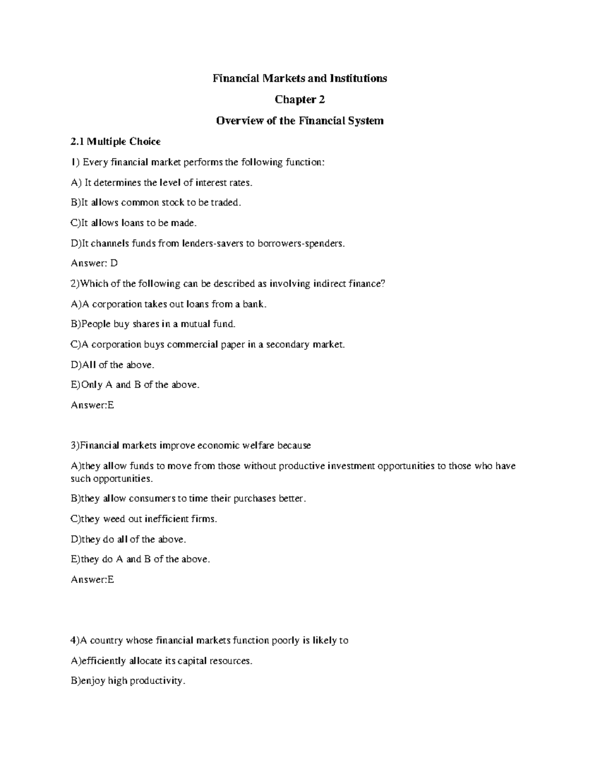 Chapter 2 exercises - ,,.,,., - Financial Markets and Institutions ...
