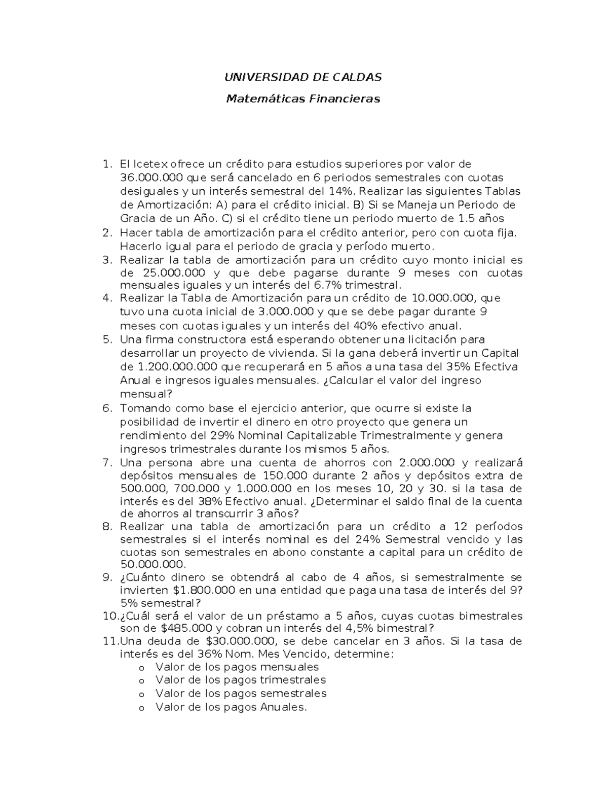Taller Matemáticas Financieras 1: Tablas de Amortización y Ejercicios ...