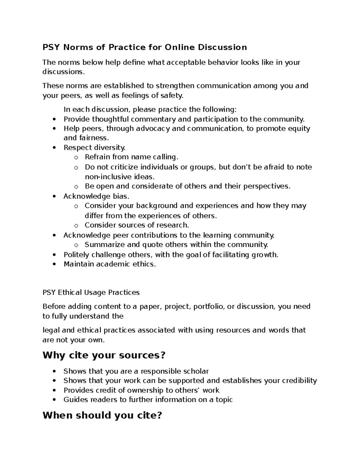 PSY Discussion Norms and Ethical Practices Guide - Studocu