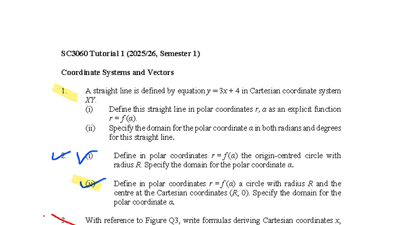 SC3060 Tutorial 1: Coordinate Systems & Vectors Analysis - Studocu