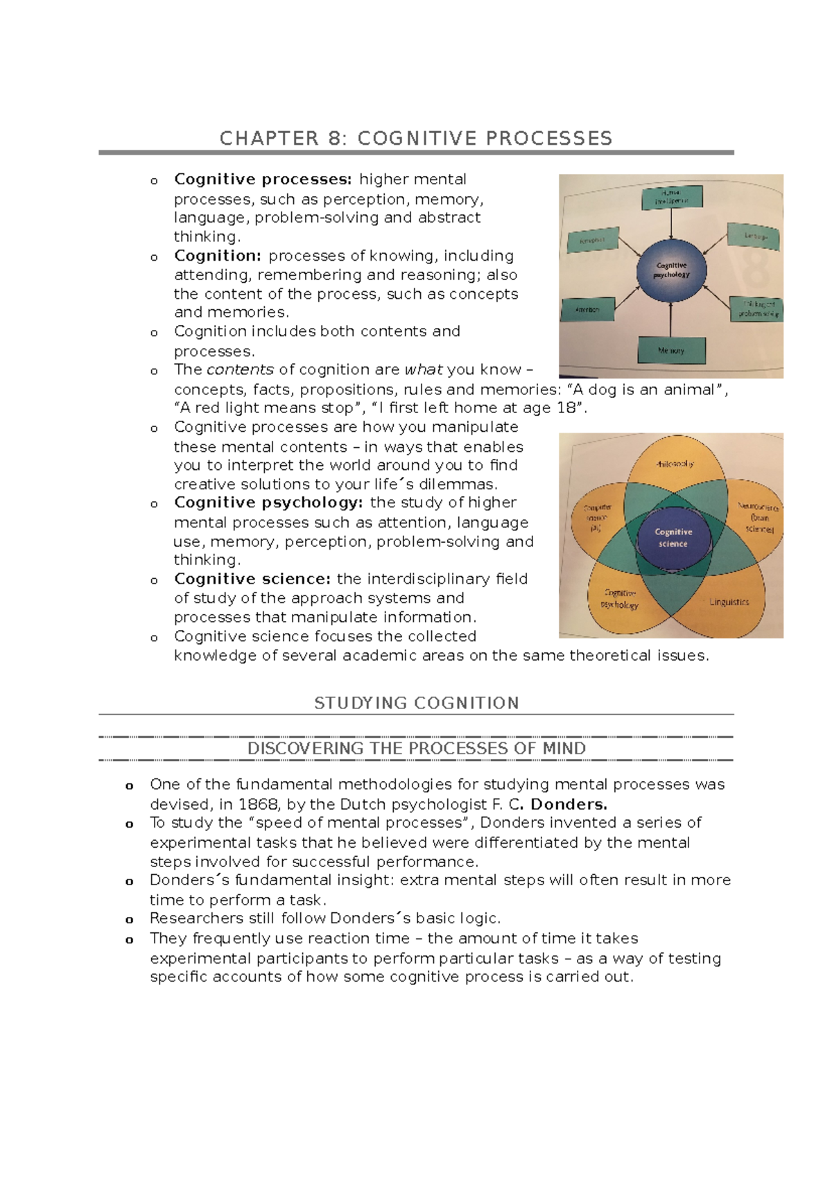 Chapter 8, cognitive processes - CHAPTER 8: COGNITIVE PROCESSES o o o o ...
