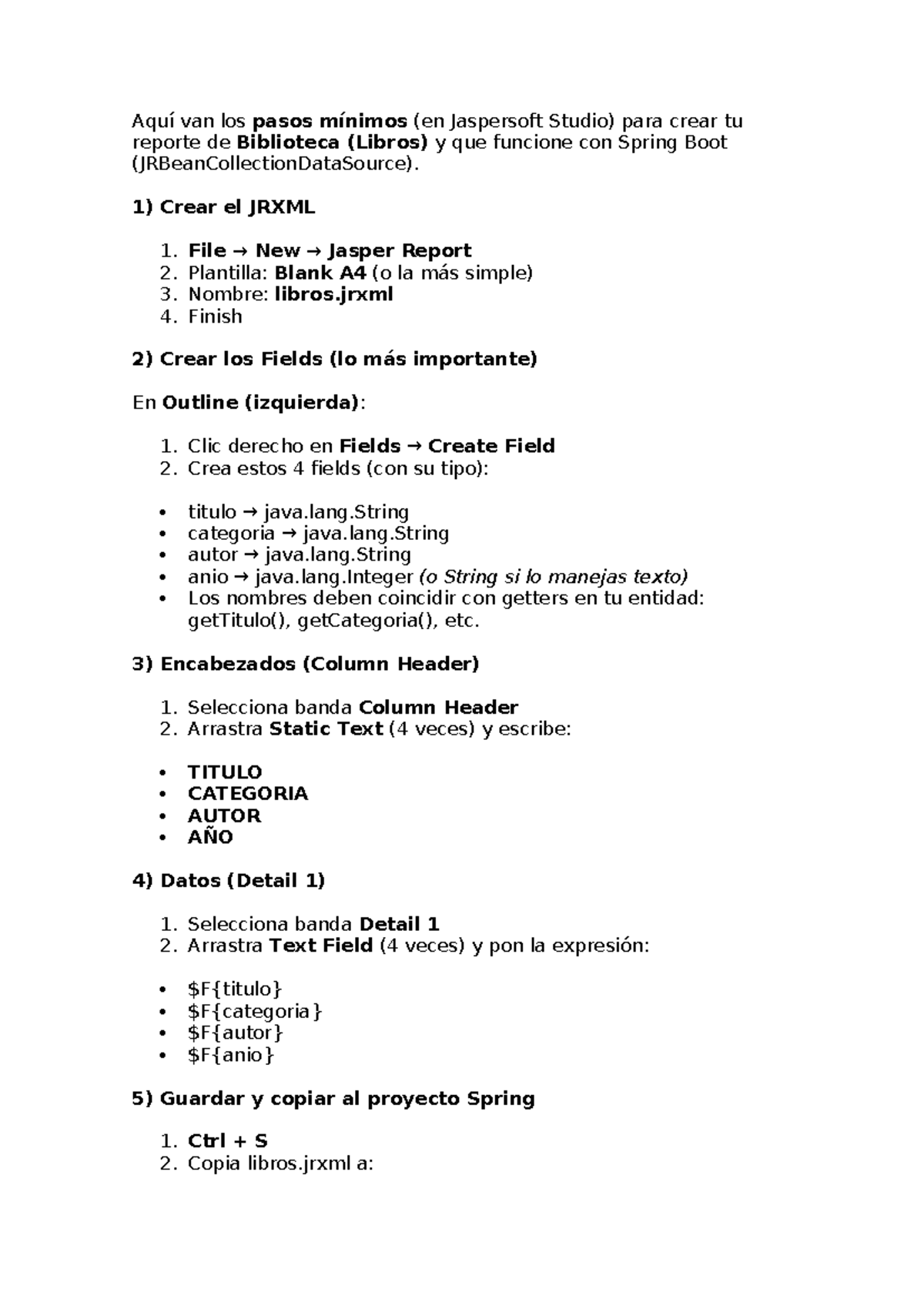 Crear Reporte de Biblioteca en Jaspersoft Studio con Spring Boot - Studocu