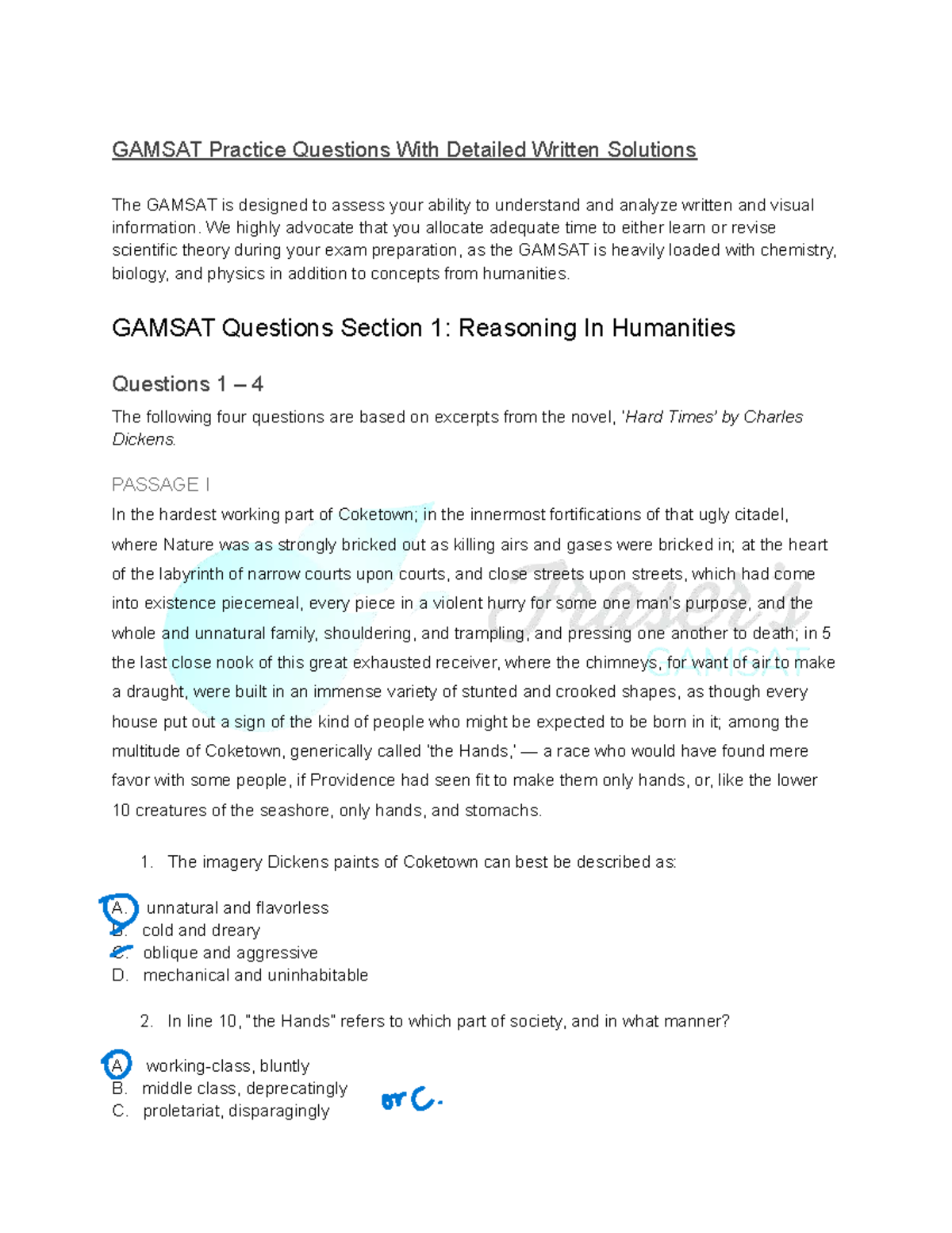 GAMSAT Practice Questions & Detailed Solutions for Exam Prep - Studocu