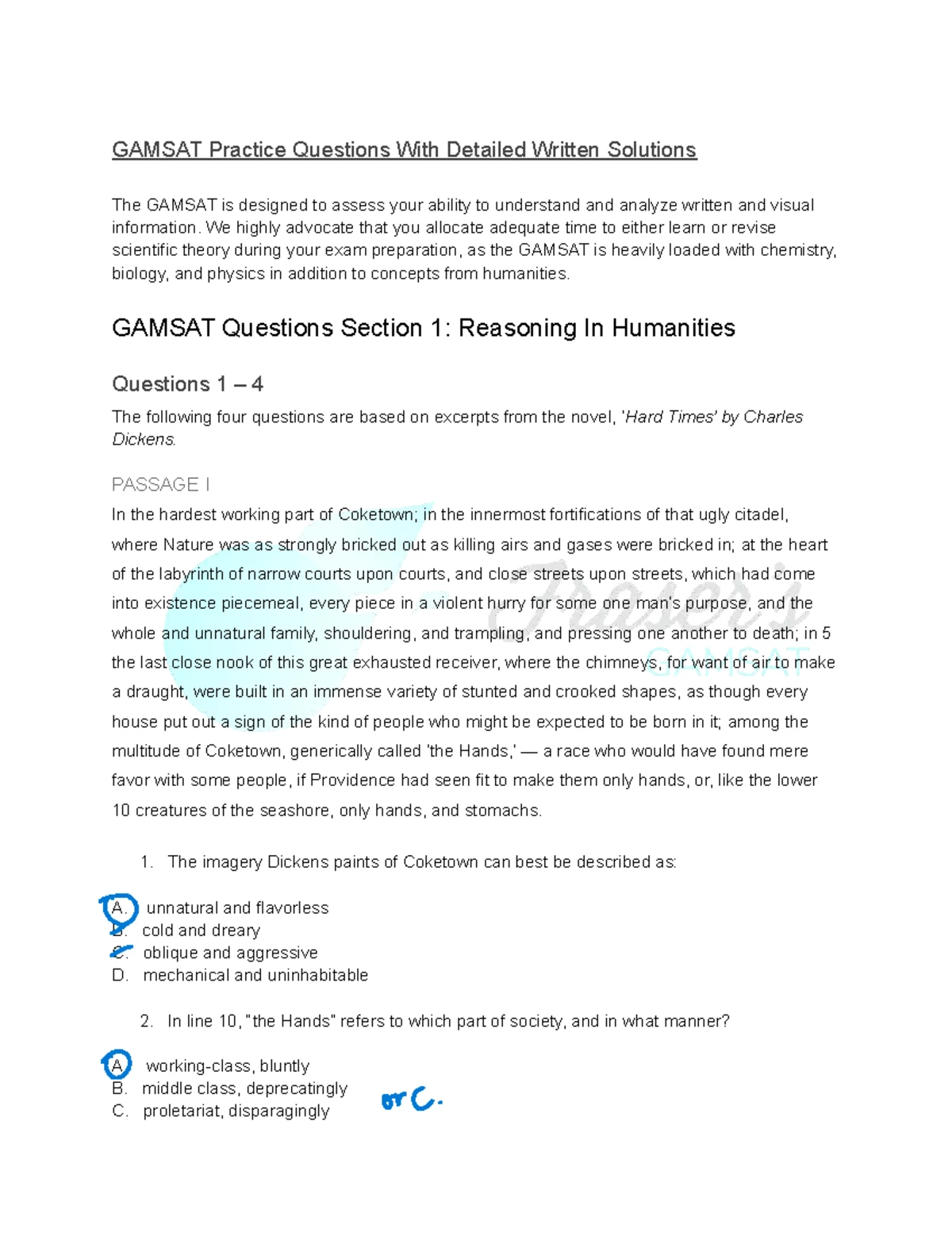 GAMSAT Practice Questions & Detailed Solutions for Exam Prep - Studocu