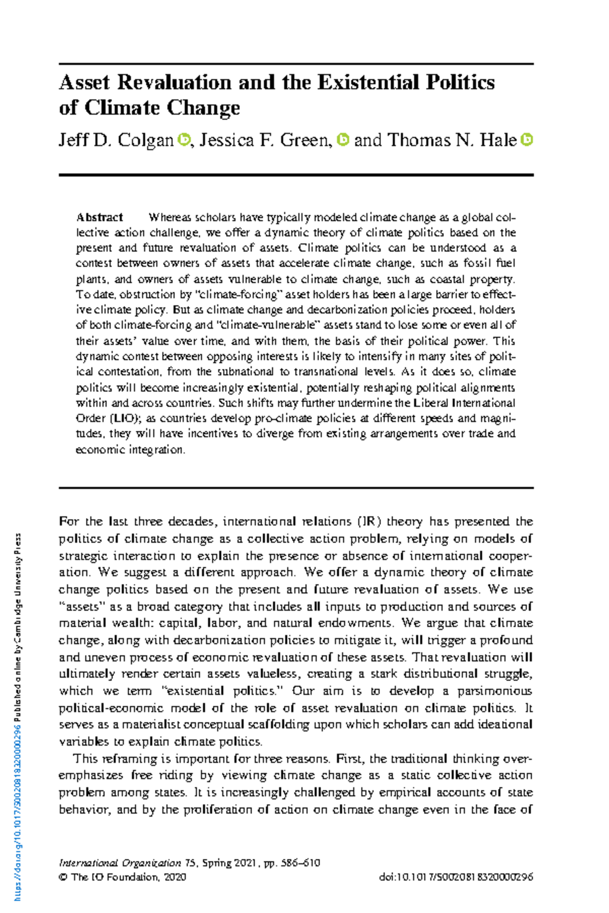 Asset Revaluation and Existential Politics of Climate Change (IR 75 ...