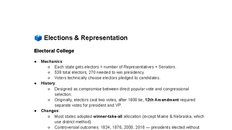 Elections, Representation, and Political Processes Outline (POLI 101 ...