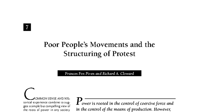 Poor People's Movements: Power, Protest, and Institutional Response ...