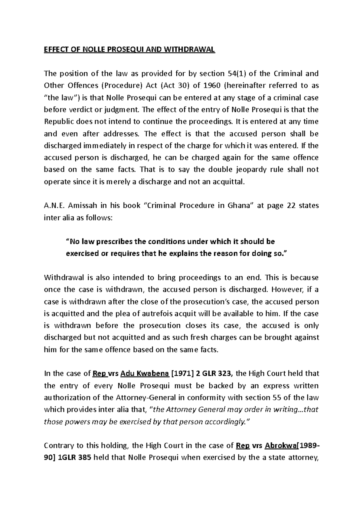 Effect OF Nolle Prosequi AND Withdrawal-1 - EFFECT OF NOLLE PROSEQUI ...