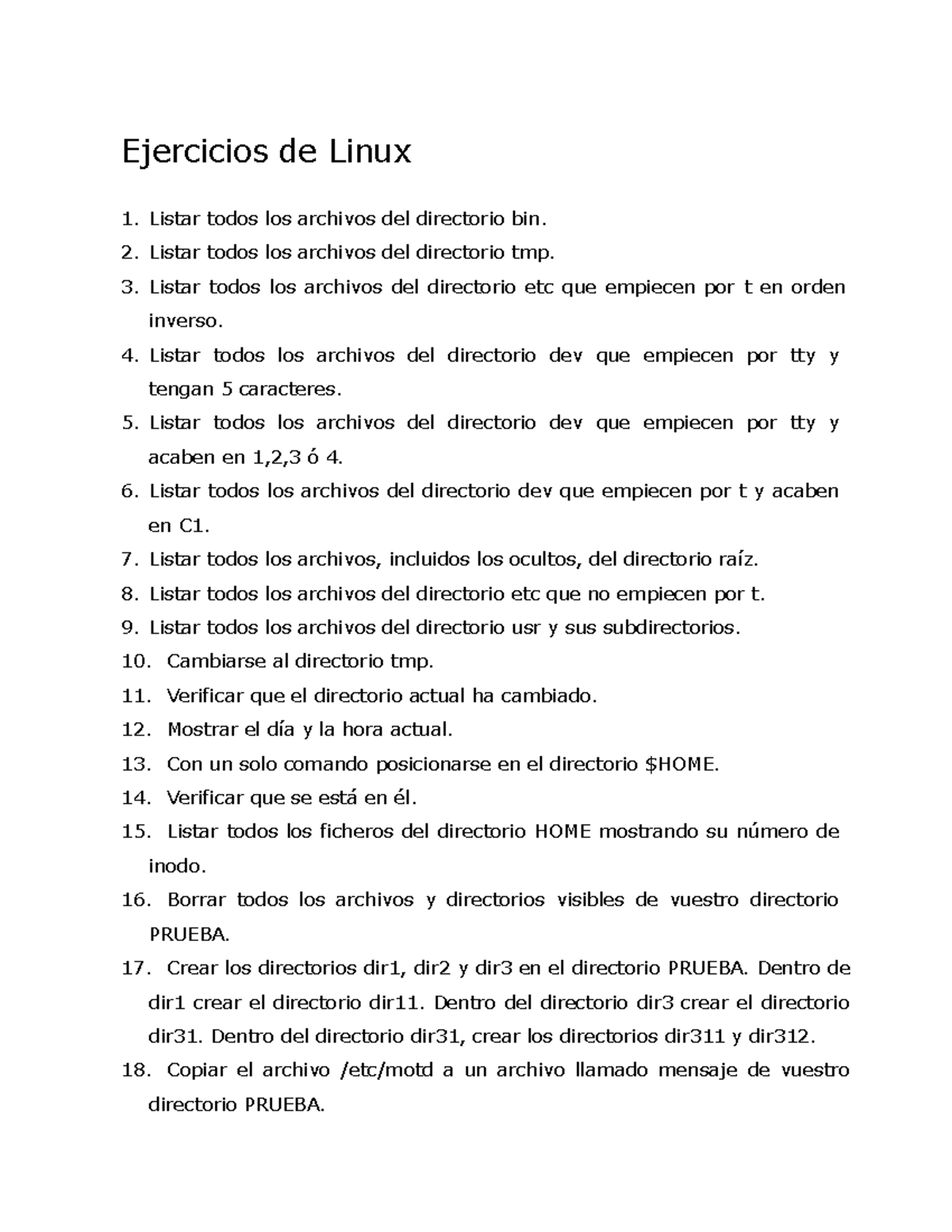 Ejercicios de Linux 1: Comandos y Listados de Archivos - Studocu