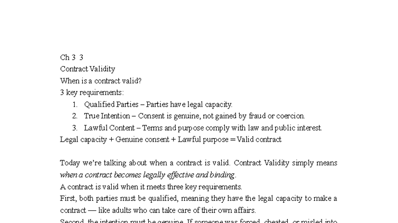 Chapter 3: Contract Validity - Key Requirements for Legal Effectiveness ...