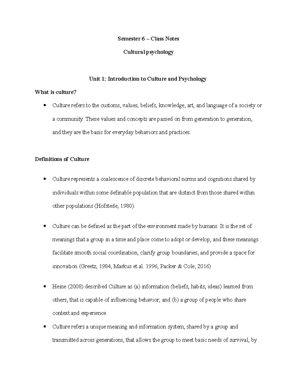 Cultural Psychology (PSY 306) Class Notes and Key Concepts - Studocu