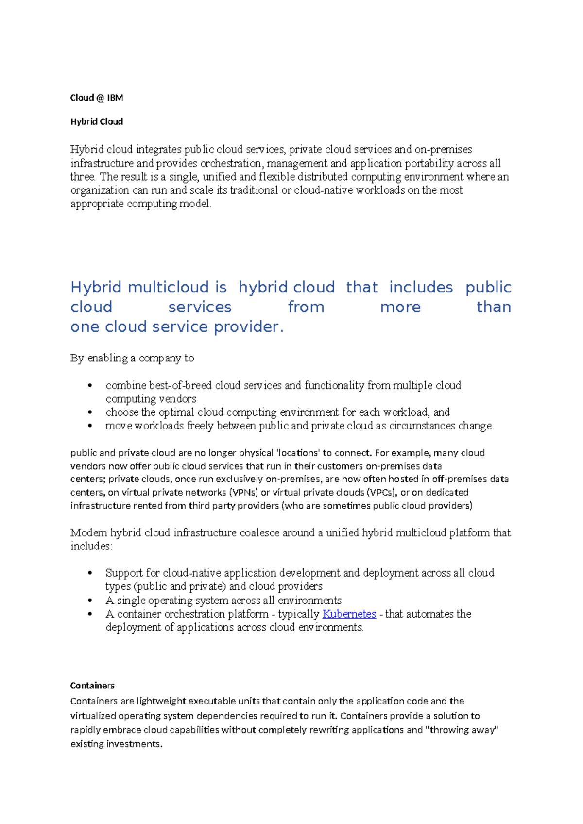 IBM Cloud - notes - Cloud @ IBM Hybrid Cloud Hybrid cloud integrates ...