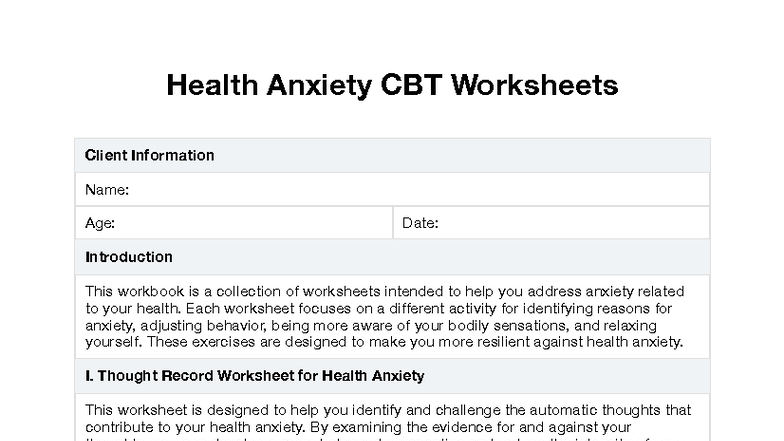 Health Anxiety CBT Worksheets: Strategies for Resilience - Studocu
