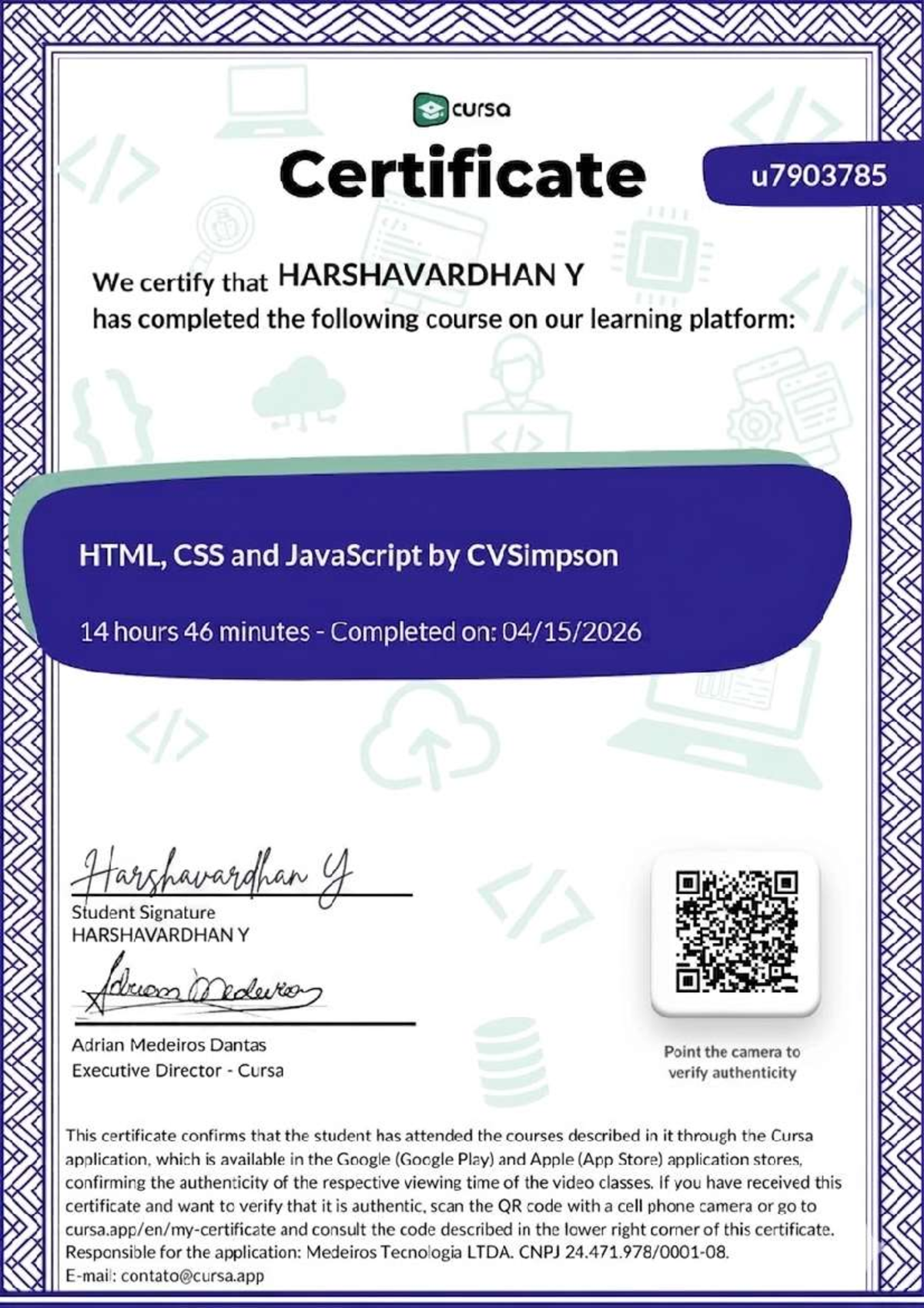 Certificate of Completion: HTML, CSS & JavaScript Course (1000094378 ...