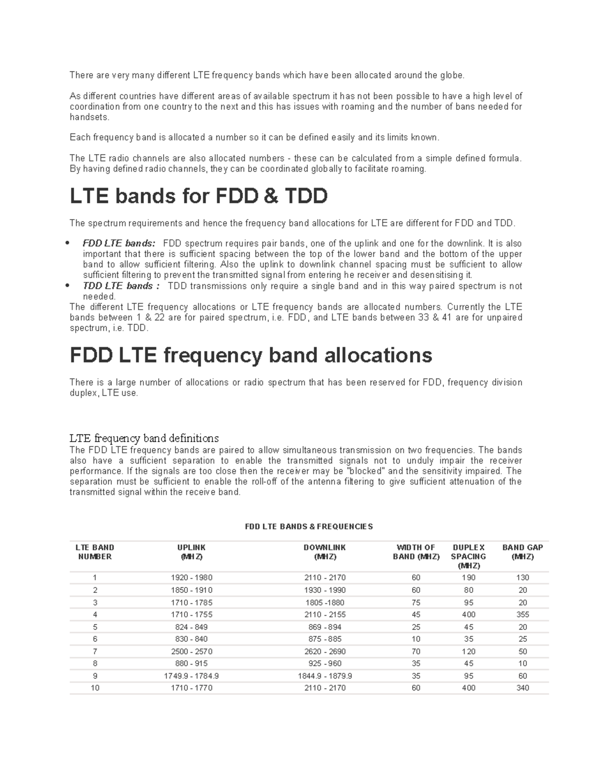 LTE Band Allocations and Frequency Details for Mobile Networks - Studocu