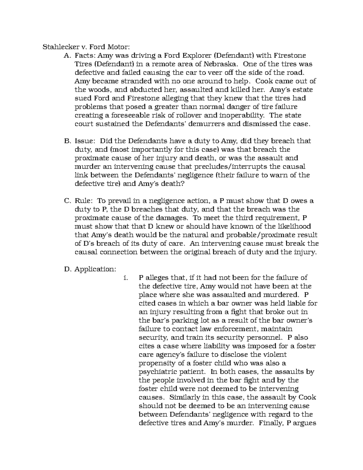 Stahlecker v Ford Motor Case Study: Negligence and Liability Analysis ...
