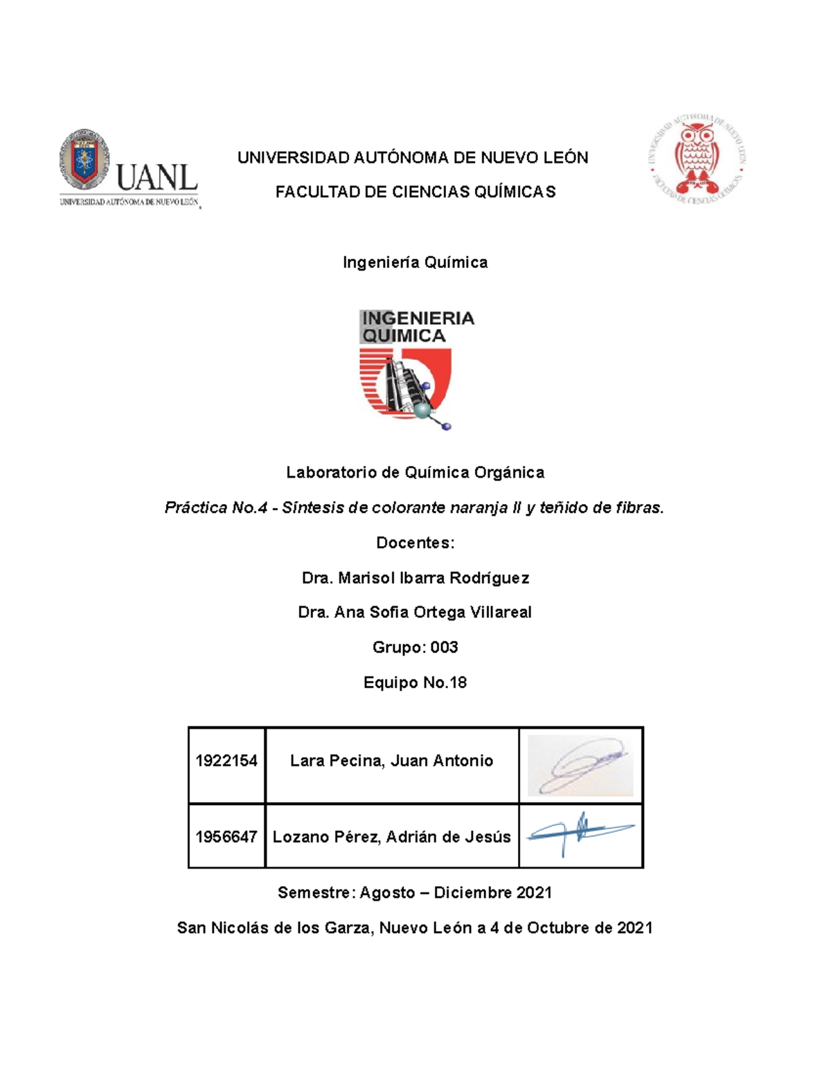 LQO003 B2 Práctica 4: Síntesis de Colorante Naranja II - Equipo 18 ...