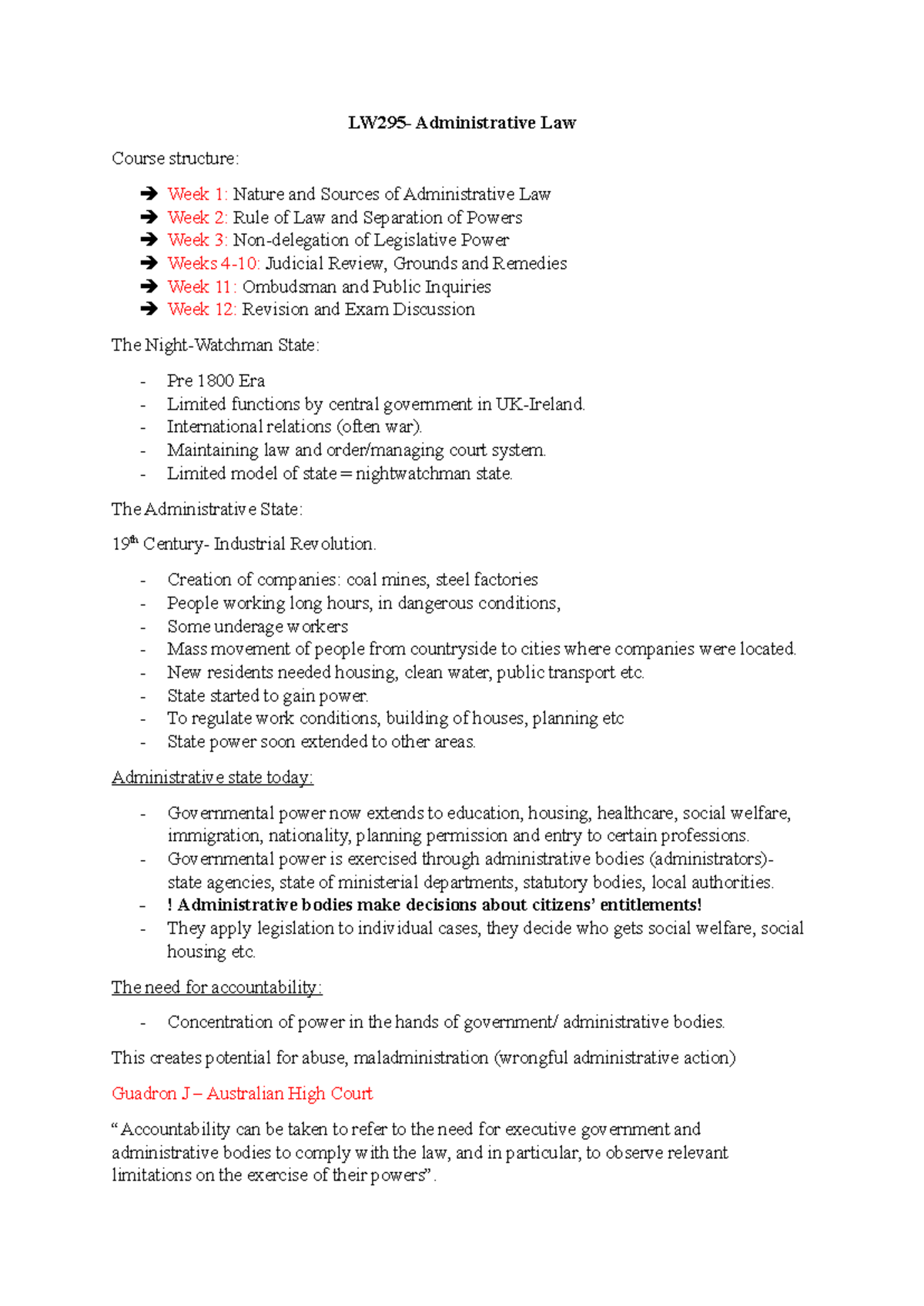 LW295 Administrative Law: Lecture Notes & Revision Guide - Studocu