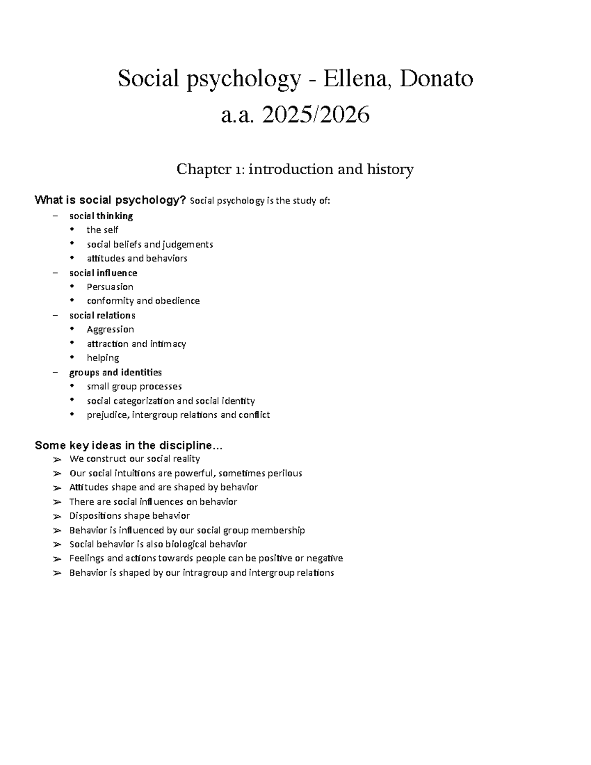 Social Psychology (PSY101) Chapter 1: Introduction & History - Studocu