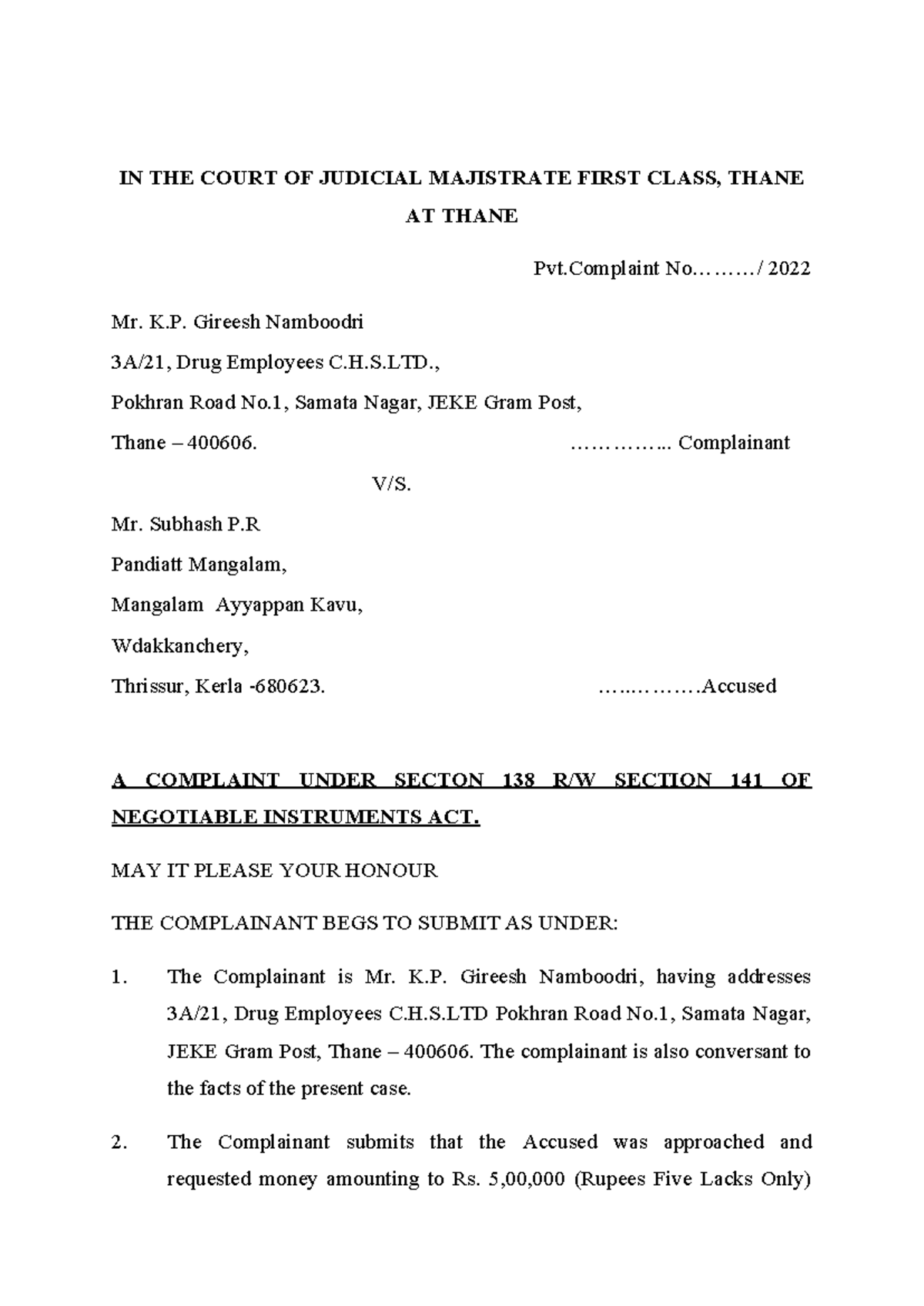138 girish - FJF JK - IN THE COURT OF JUDICIAL MAJISTRATE FIRST CLASS ...