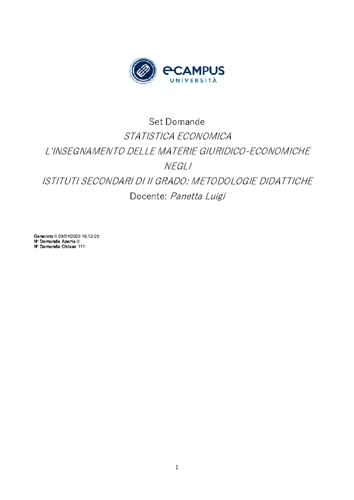 Statistica Economica: Lezioni e Metodologie Didattiche - Master A46 - Studocu