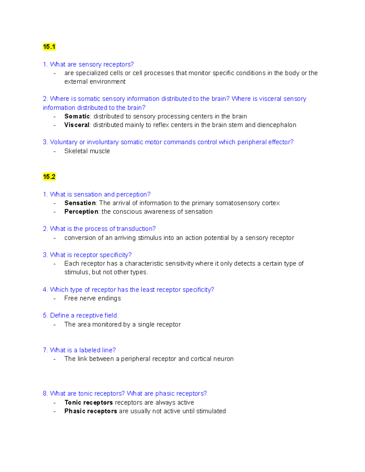 API CH15 - Sensory Systems Study Guide Notes - Studocu