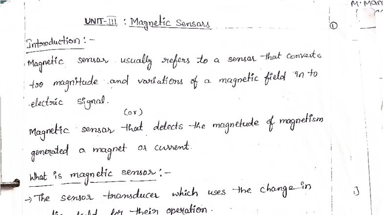 Magnetic Sensors Overview - ES Notes - Studocu