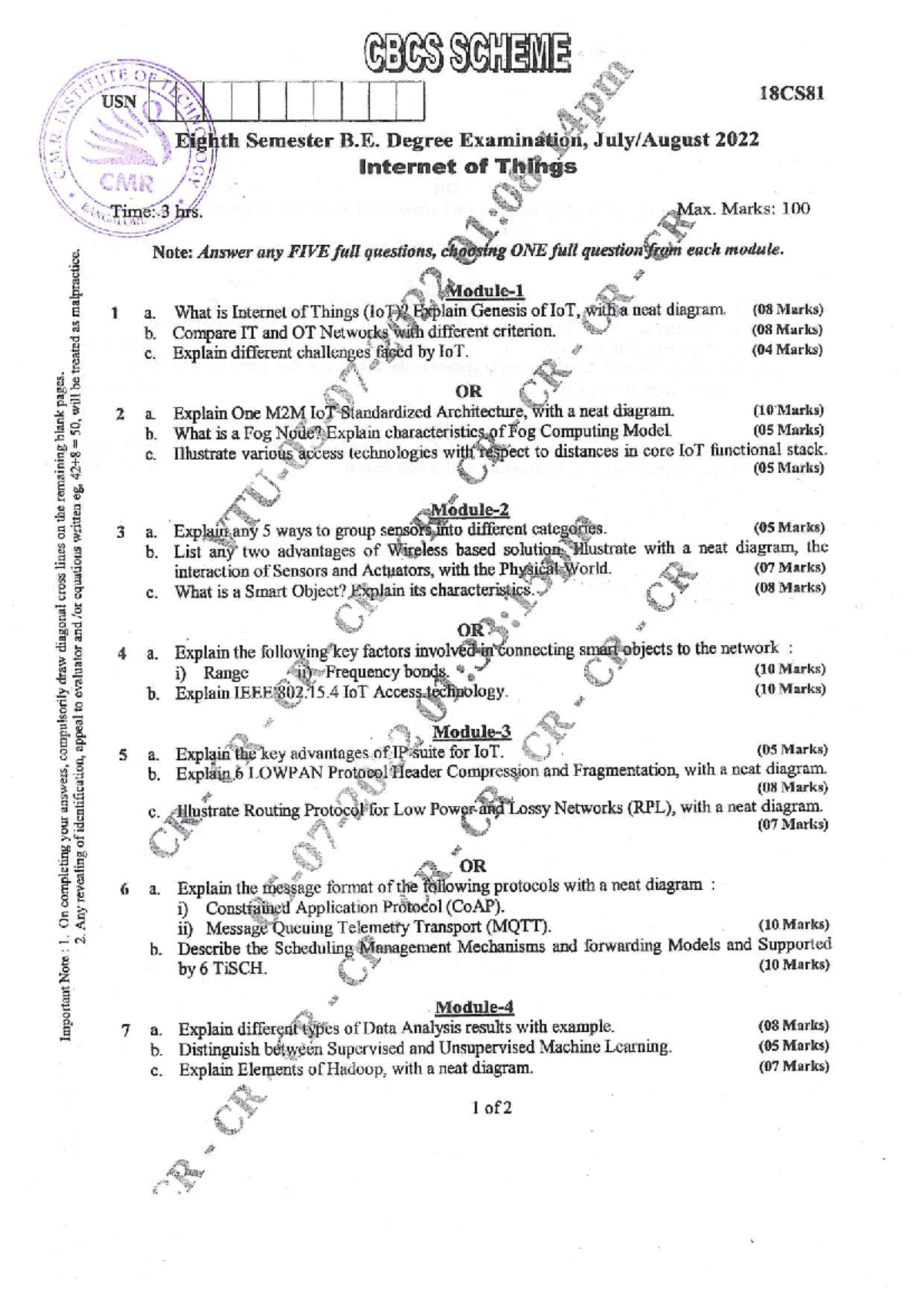 VTU 18CS81 IoT Exam QP & Solutions - July 2022 by Dr. Srividya R - Studocu