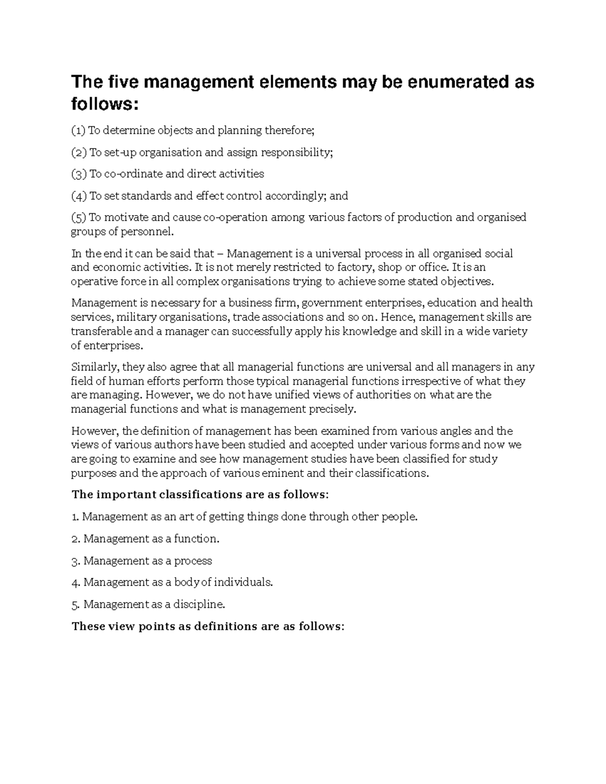 Business Management- Meaning AND Elements - The five management ...