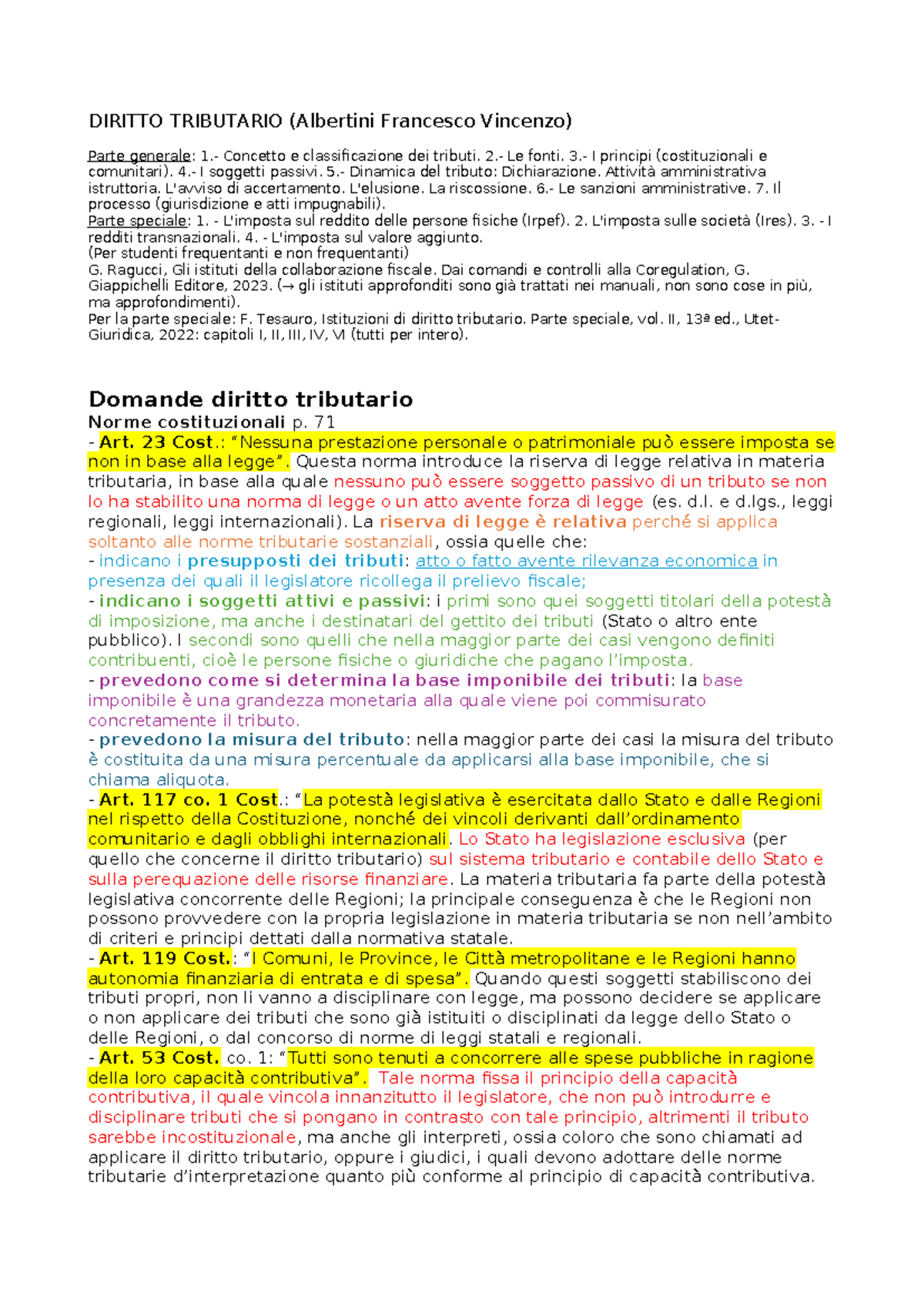 DIRITTO TRIBUTARIO - Domande e Risposte per Esami (DIR 2023) - Studocu