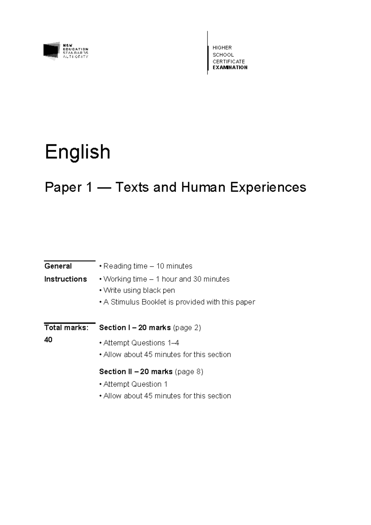 Year 12 HSC English Advanced: Short Answer Practice on Human Experience ...