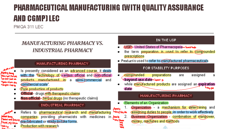 PHARMACEUTICAL MANUFACTURING & QUALITY ASSURANCE LEC PMQA 311 - Studocu