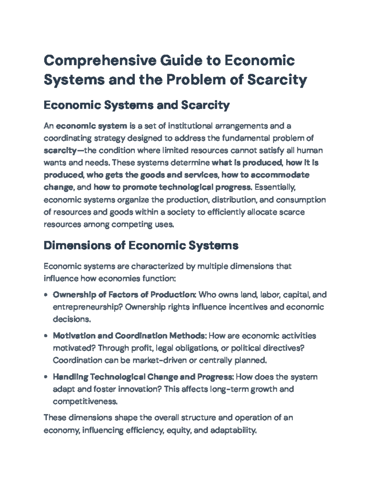 Comprehensive Overview of Economic Systems: Principles & Dynamics - Studocu