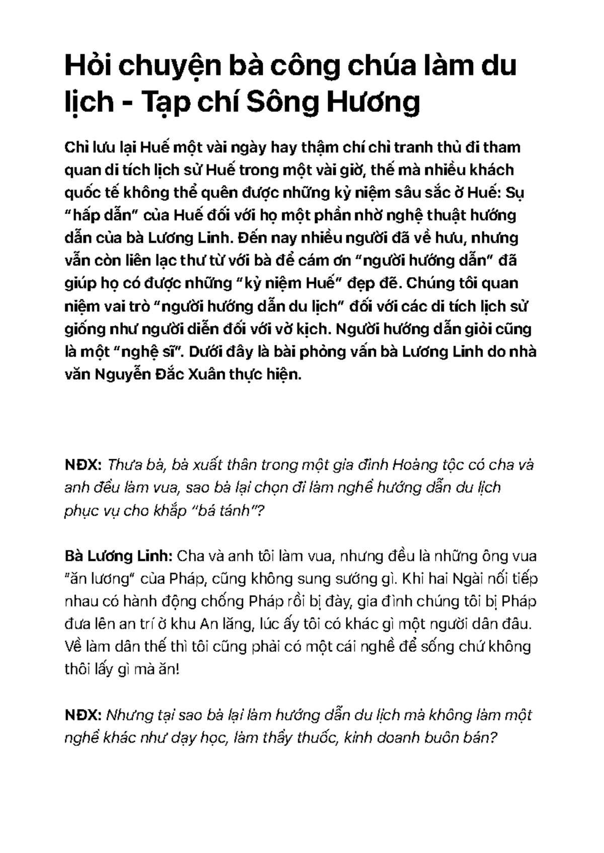 Hỏi chuyện bà công chúa làm du lịch - Tạp chí Sông Hương - Hỏi chuyện ...