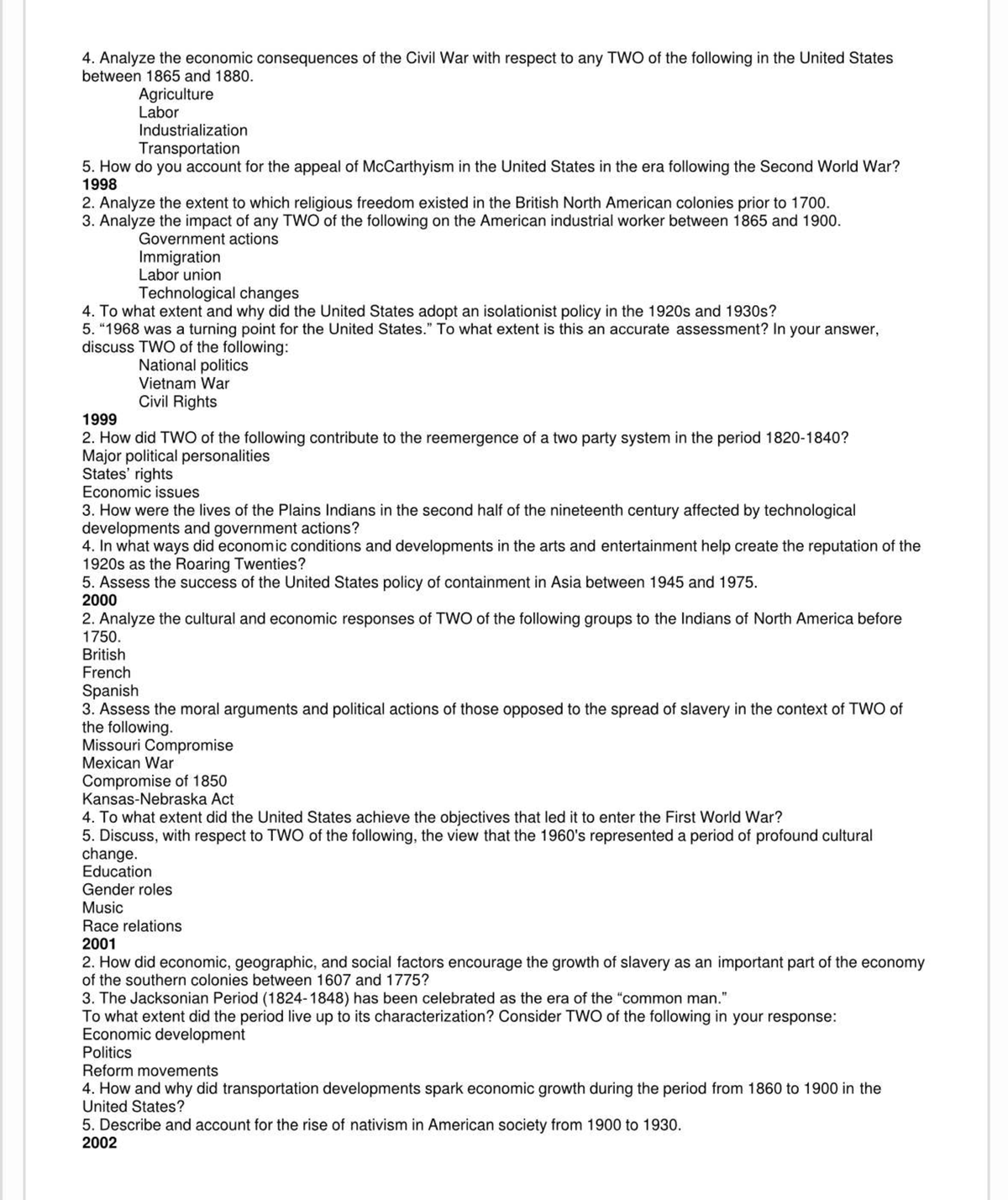 DBQ Analysis: Economic & Cultural Changes in U.S. History (1865-1930 ...