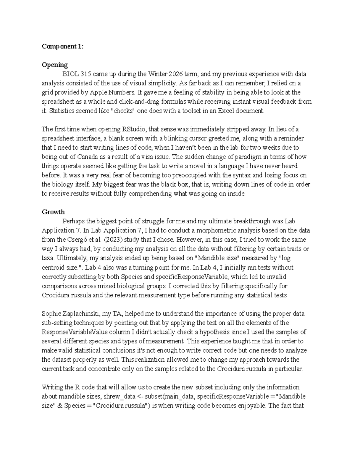 BIOL 315 Final Exam Portfolio: Insights on Data Analysis and Morphology ...