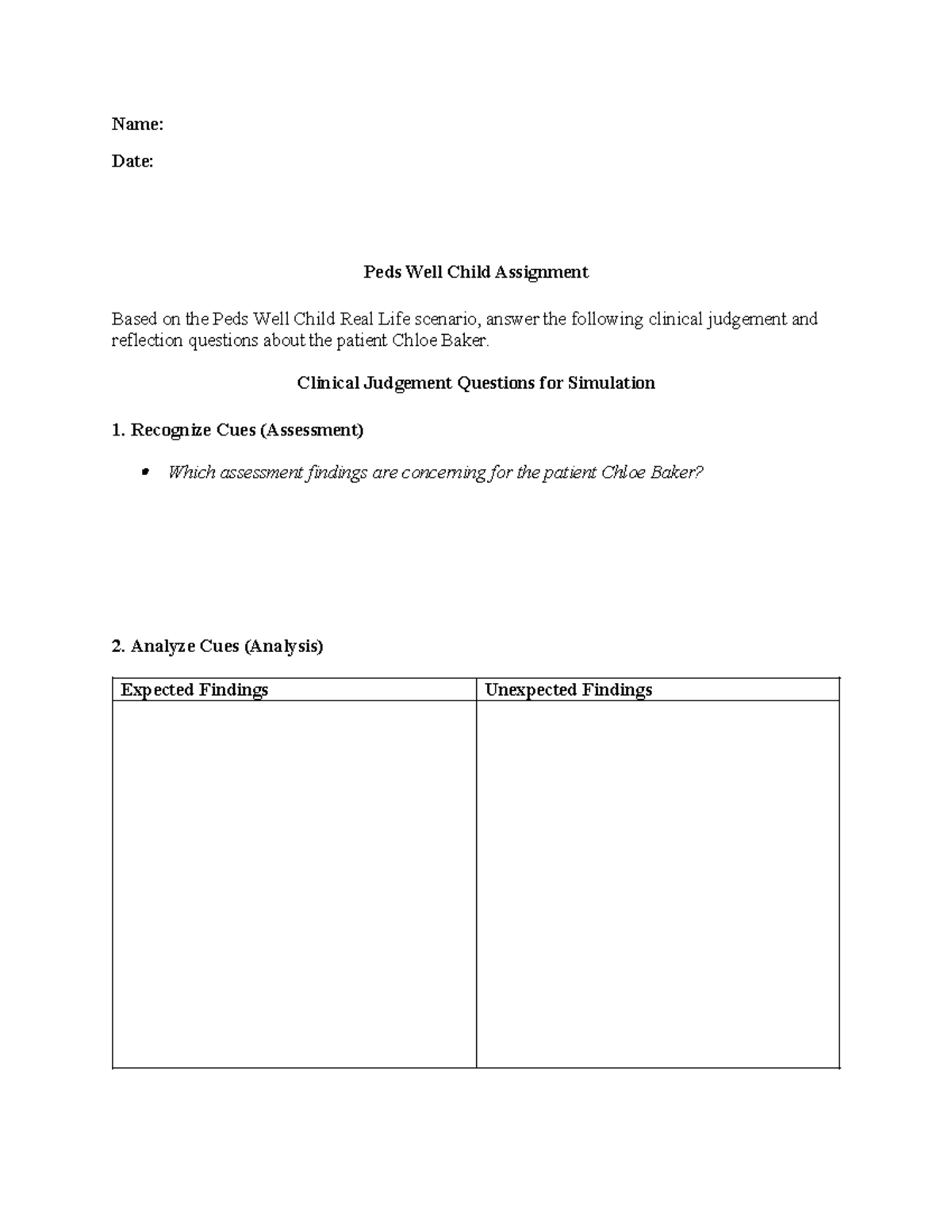 PEDS 101: Well Child Assignment - Clinical Judgement & Reflection - Studocu